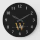 Modern Elegant Black Gold Monogram Name Script Large Clock | Zazzle