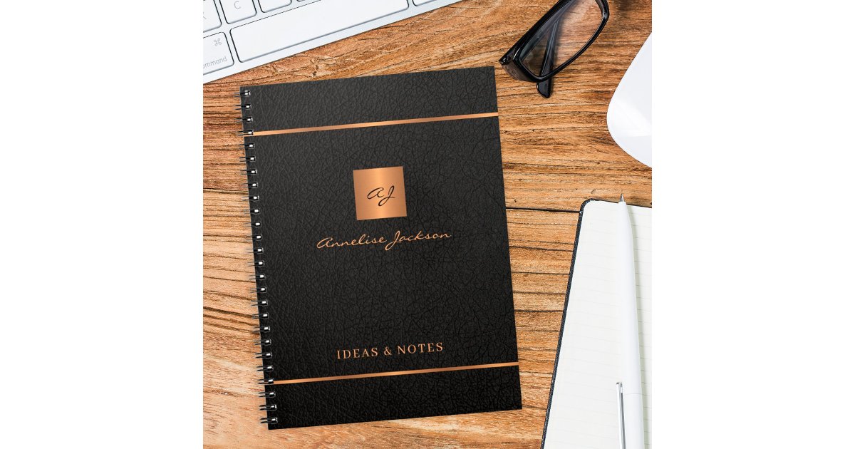 Modern elegant black gold monogrammed name notebook | Zazzle