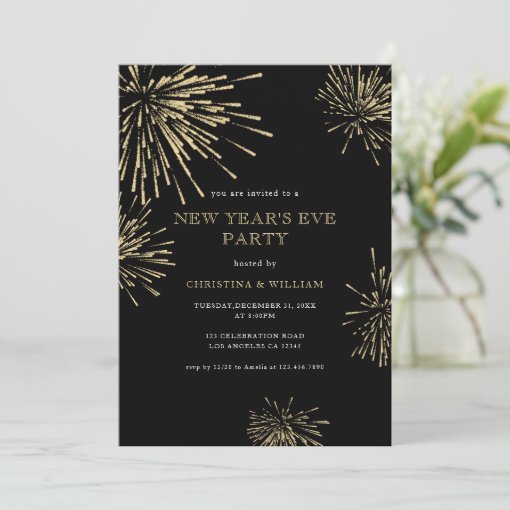 Modern Elegant Black Gold New Year's Eve Party Invitation | Zazzle