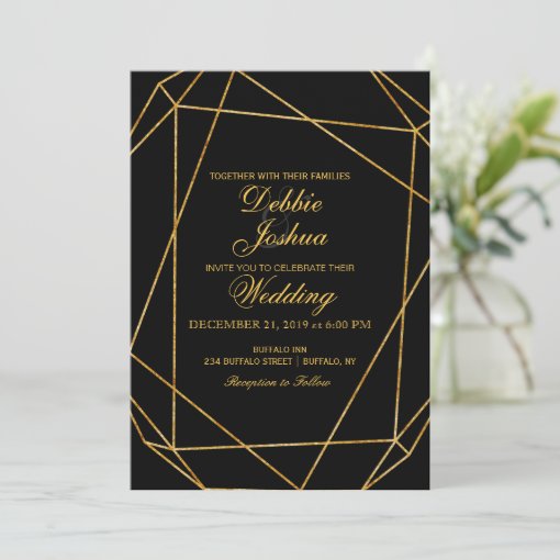 Modern Elegant Black & Gold Wedding Invitation | Zazzle