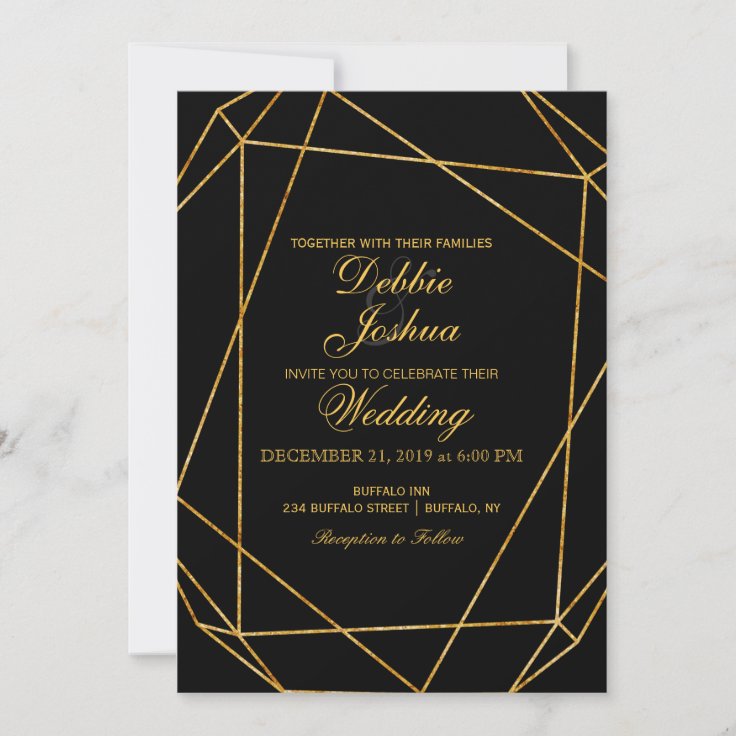 Modern Elegant Black & Gold Wedding Invitation | Zazzle