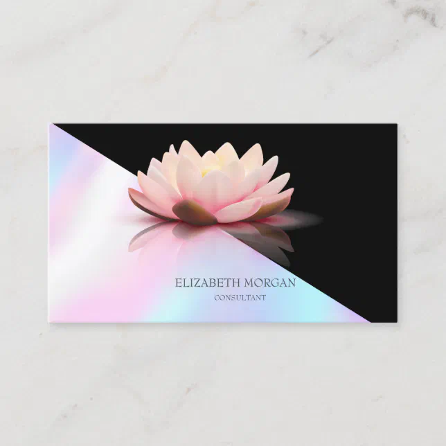 Modern Elegant Black Lotus Holographic Business Card | Zazzle