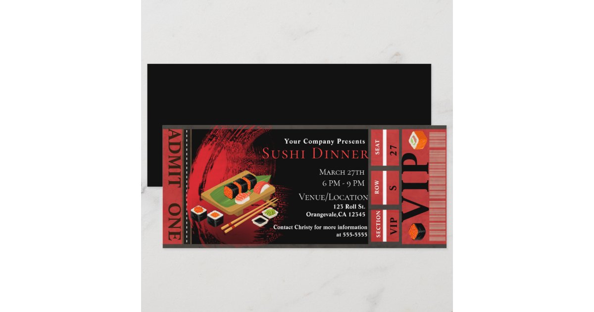 Modern Elegant Black & Red Sushi VIP Dinner Party Invitation | Zazzle