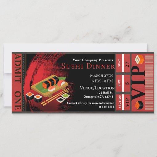 Modern Elegant Black & Red Sushi VIP Dinner Party Invitation | Zazzle