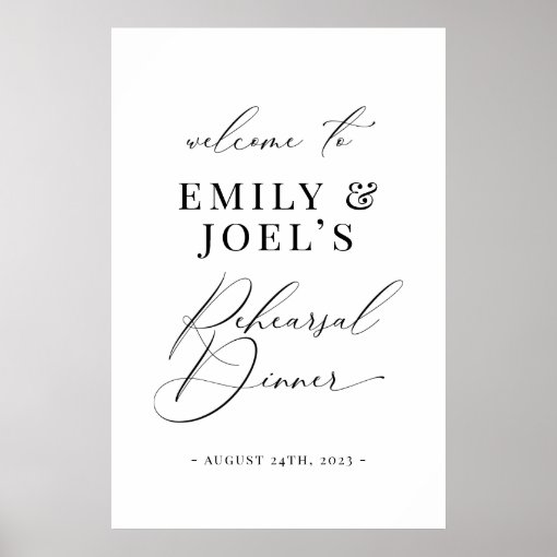 Modern Elegant Black Rehearsal Dinner Welcome Poster | Zazzle