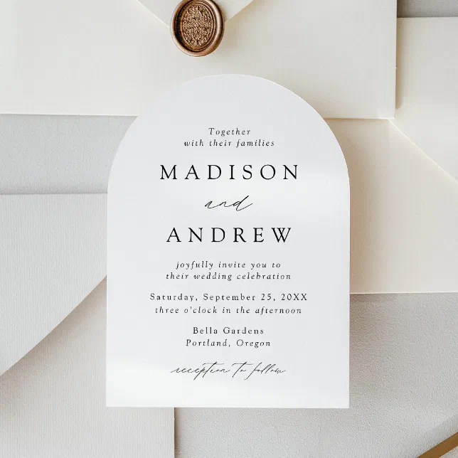 Modern Elegant Black Script Arch Wedding Invitation | Zazzle