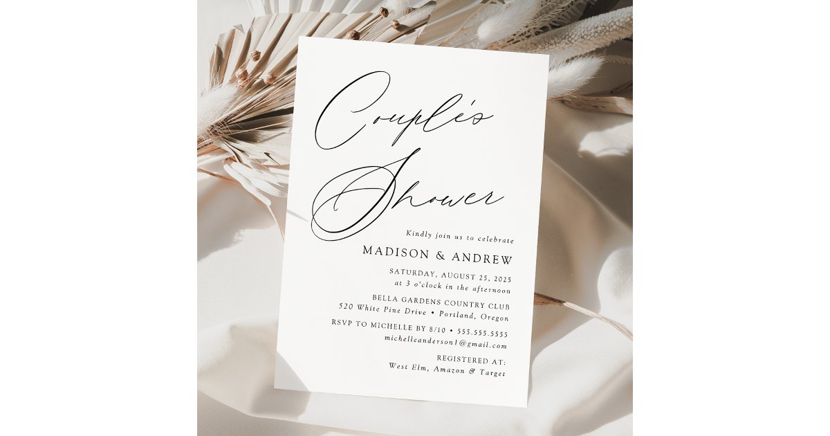 Modern Elegant Black Script Couple's Shower Invitation | Zazzle