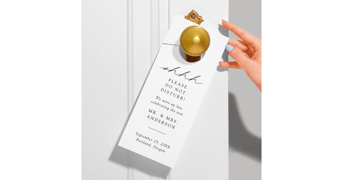 Modern Elegant Black Script Do Not Disturb Wedding Door Hanger | Zazzle