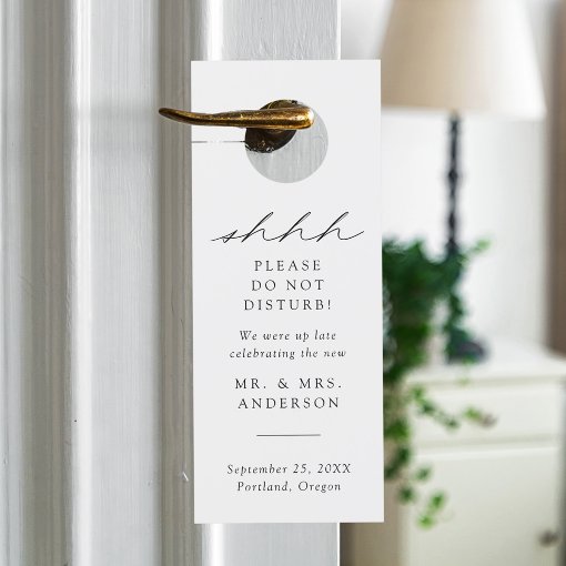 Modern Elegant Black Script Do Not Disturb Wedding Door Hanger | Zazzle
