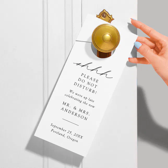 Modern Elegant Black Script Do Not Disturb Wedding Door Hanger | Zazzle