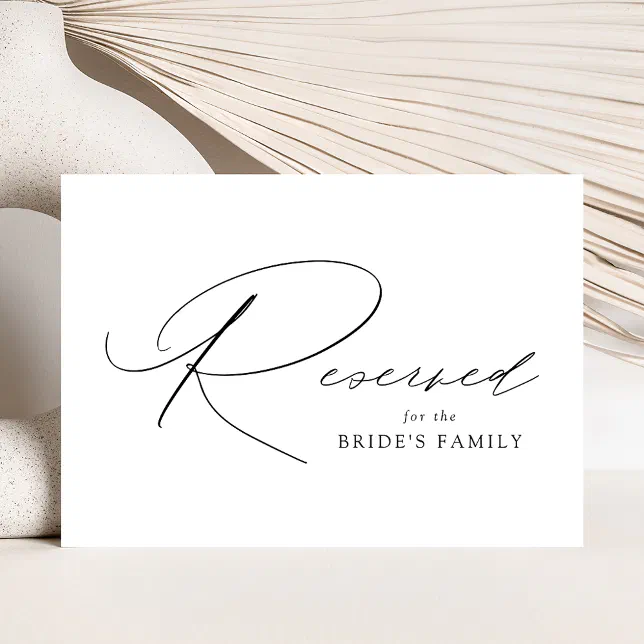 Modern Elegant Black Script Wedding Reserved Sign | Zazzle