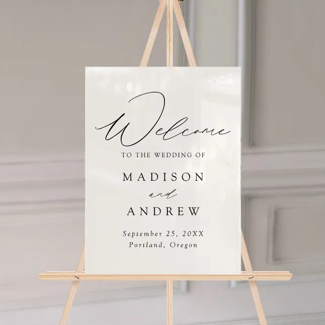 Modern Elegant Black Script Wedding Welcome Acrylic Sign | Zazzle