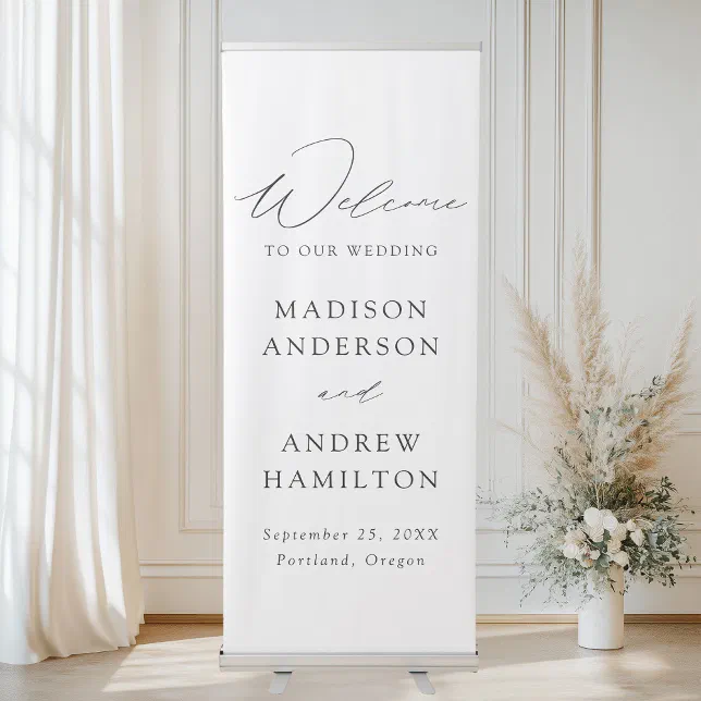 Modern Elegant Black Script Wedding Welcome Retractable Banner | Zazzle