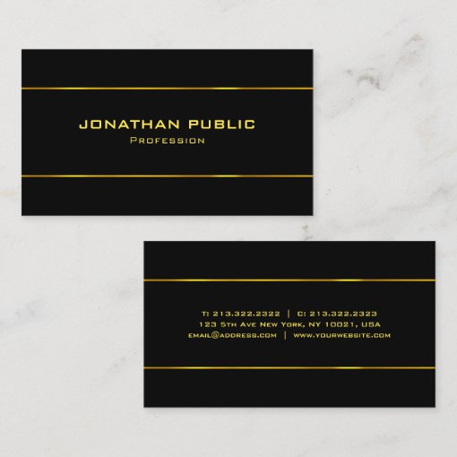 Modern Elegant Black Template Gold Name Text Business Card | Zazzle