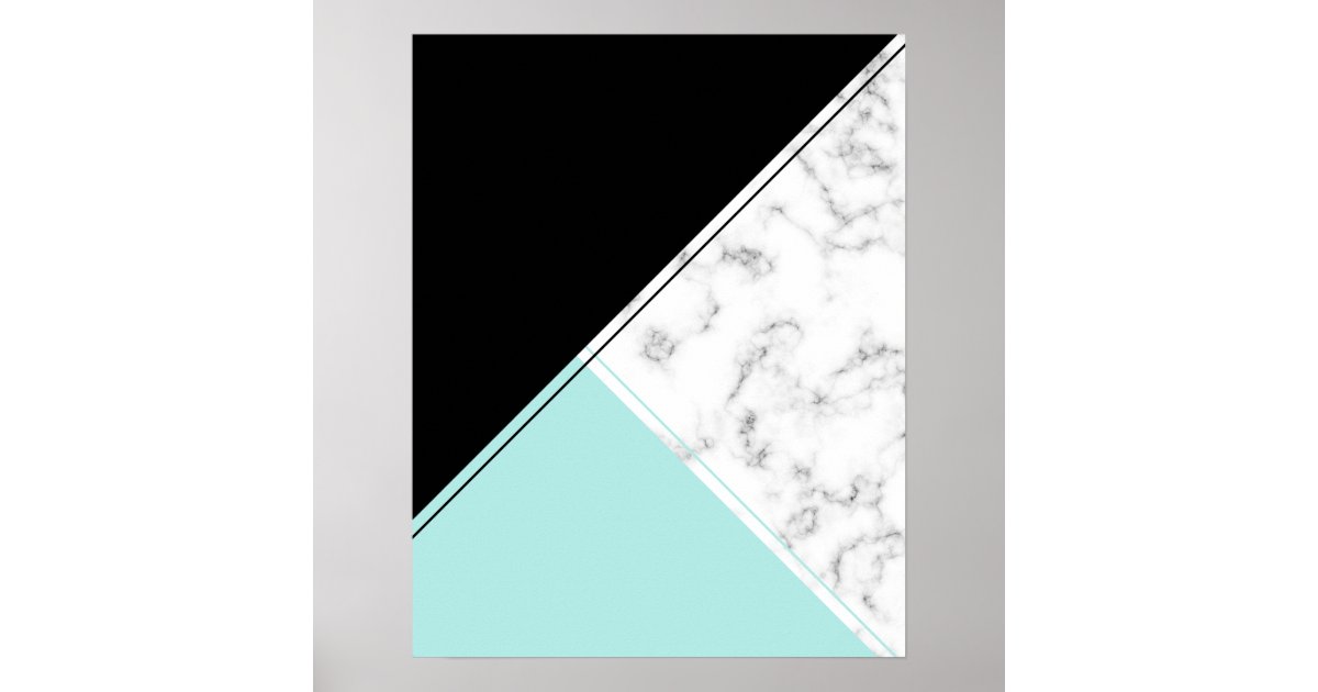 Modern elegant black turquoise marble poster | Zazzle