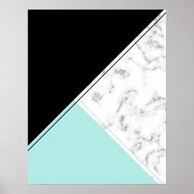 Modern elegant black turquoise marble poster | Zazzle