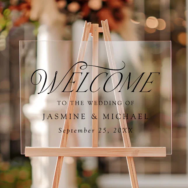 Modern Elegant Black Typography Wedding Welcome Acrylic Sign | Zazzle