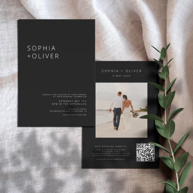 Modern Elegant Black Wedding All-in-One Invitation | Zazzle