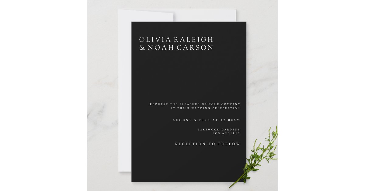 Modern & Elegant Black Wedding Invitation Card | Zazzle