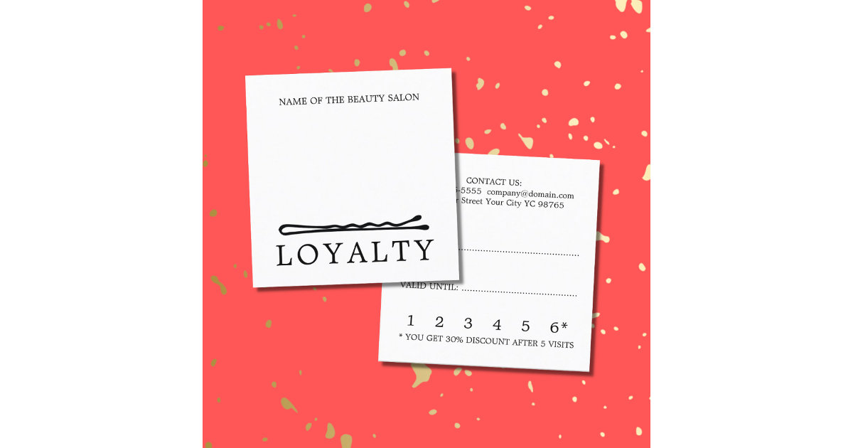 Modern Elegant Black White Hair Pins Salon Loyalty Card | Zazzle