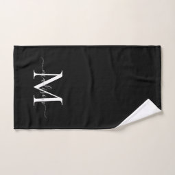 Modern Elegant Black White Monogram Script Name Bath Towel Set | Zazzle