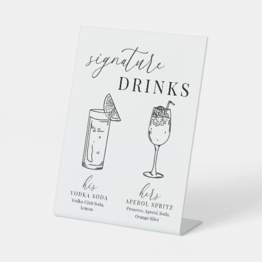 Modern Elegant Black & White Signature Drinks Pedestal Sign | Zazzle