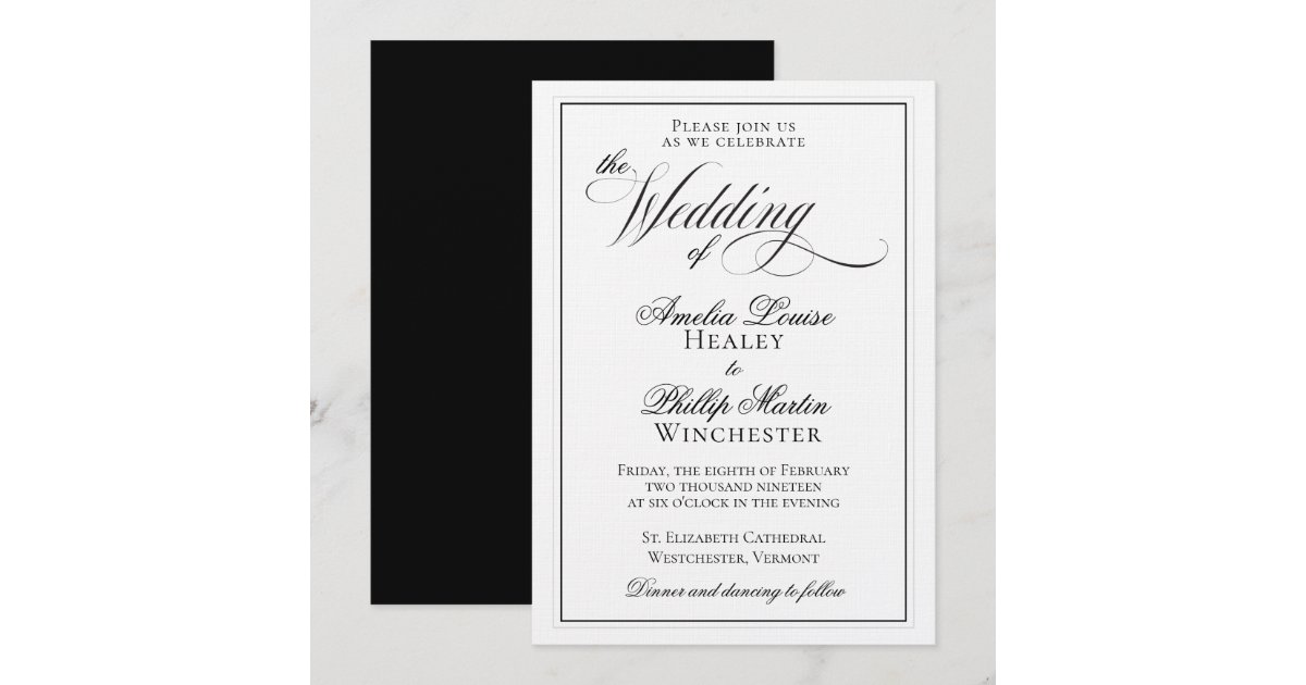 Modern Elegant Black White Wedding Invitation | Zazzle