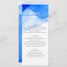 modern elegant blue and white wedding menu | Zazzle