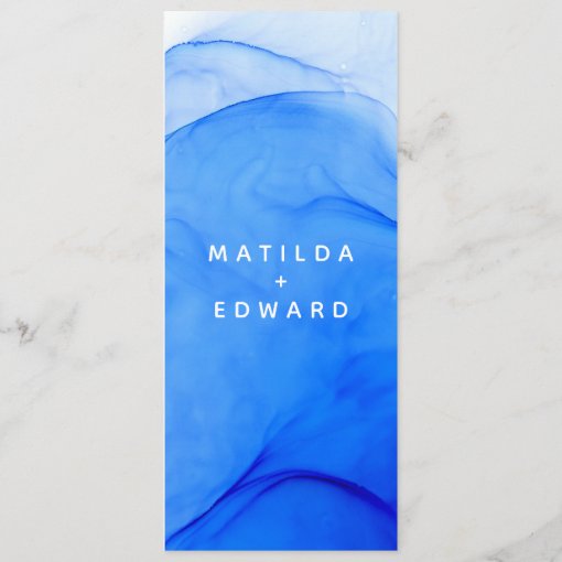 modern elegant blue and white wedding menu | Zazzle