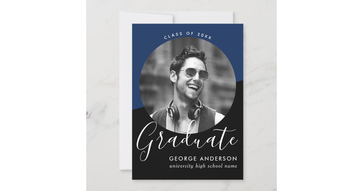 Modern Elegant Blue Black Photo Graduation Party Invitation | Zazzle