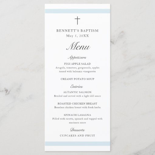 Modern Elegant Blue Boys Baptism Menu | Zazzle