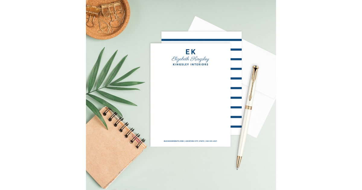 Modern Elegant Blue Custom Name and Business Note Card | Zazzle