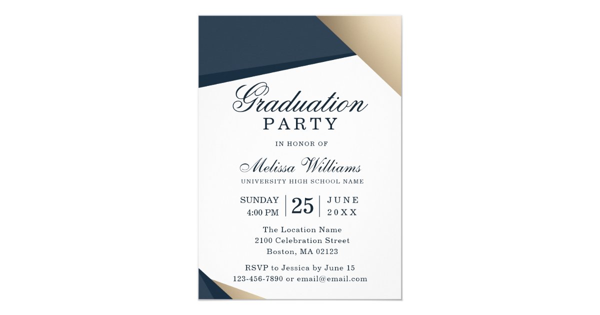 Modern Elegant Blue Gold Graduation Party Invitation | Zazzle.com