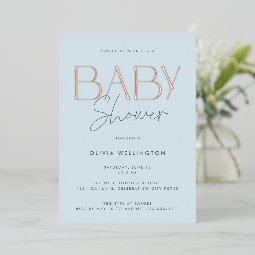 Modern Elegant Blue Script Baby Shower Gold Foil Invitation | Zazzle