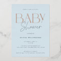 Modern Elegant Blue Script Baby Shower Gold Foil Invitation | Zazzle