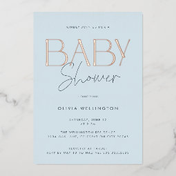 Modern Elegant Blue Script Baby Shower Gold Foil Invitation | Zazzle