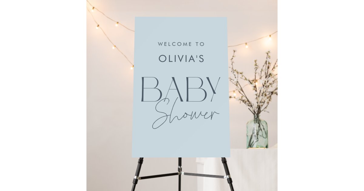 Modern Elegant Blue Script Baby Shower Welcome Foam Board | Zazzle