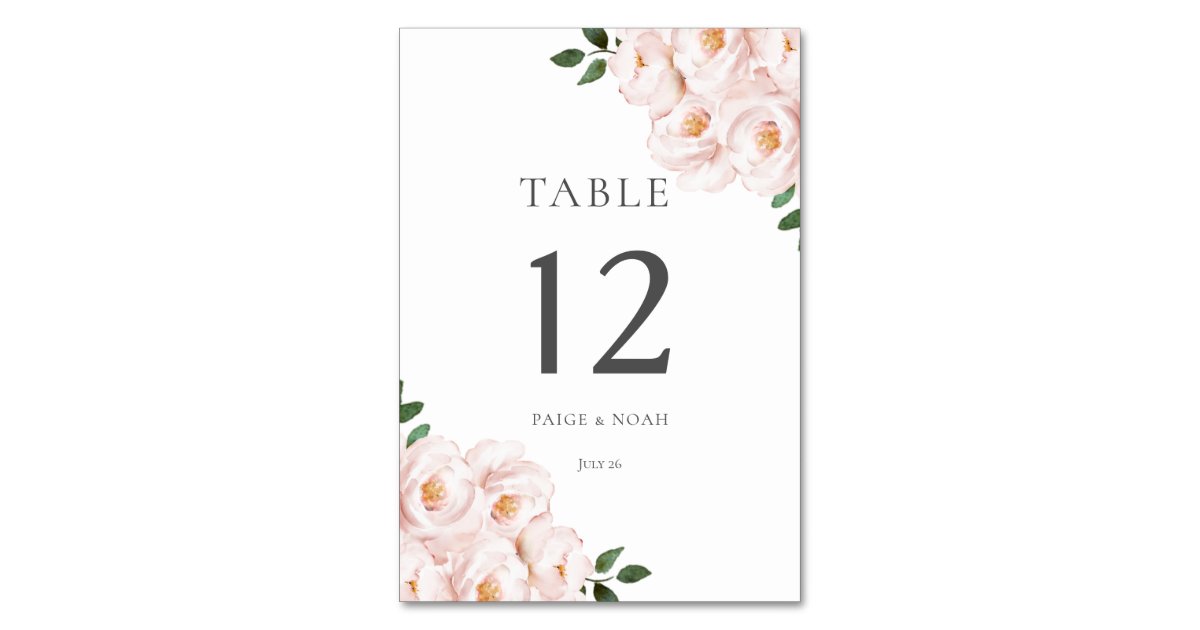 Modern Elegant Blush Floral Table Wedding Table Number | Zazzle