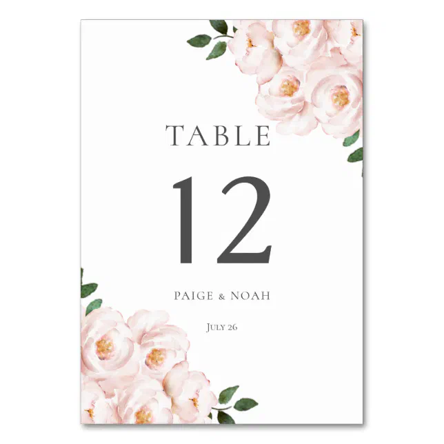 Modern Elegant Blush Floral Table Wedding Table Number | Zazzle