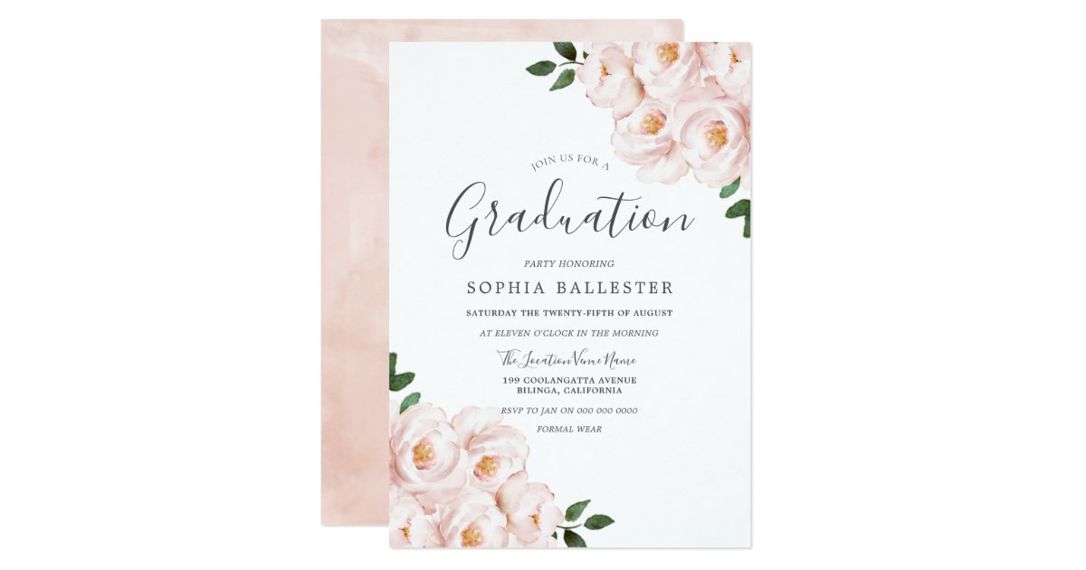 Modern Elegant Blush Flowers Graduation Party Invitation | Zazzle.com