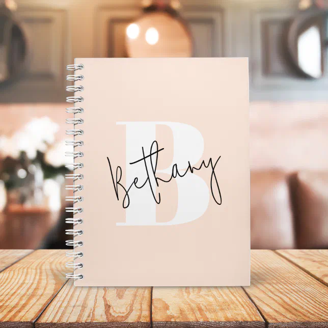 Modern Elegant Blush Pink Monogram Notebook | Zazzle