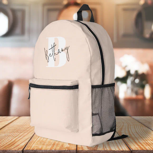 Modern Elegant Blush Pink Monogram Printed Backpack | Zazzle