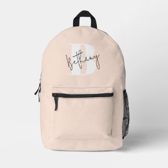 Modern Elegant Blush Pink Monogram Printed Backpack | Zazzle