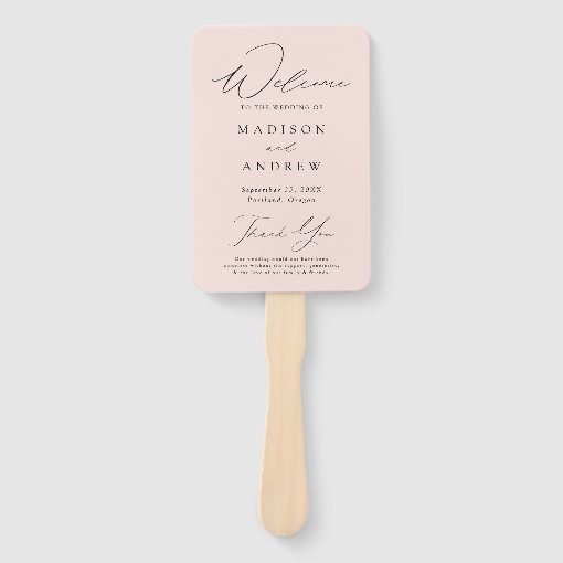 Modern Elegant Blush Wedding Program Hand Fan | Zazzle