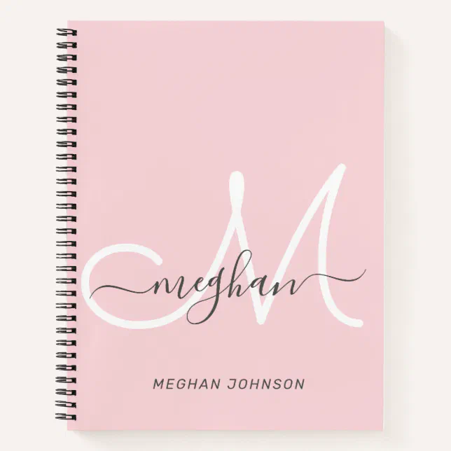 Modern Elegant Blush White Script Monogram Notebook | Zazzle