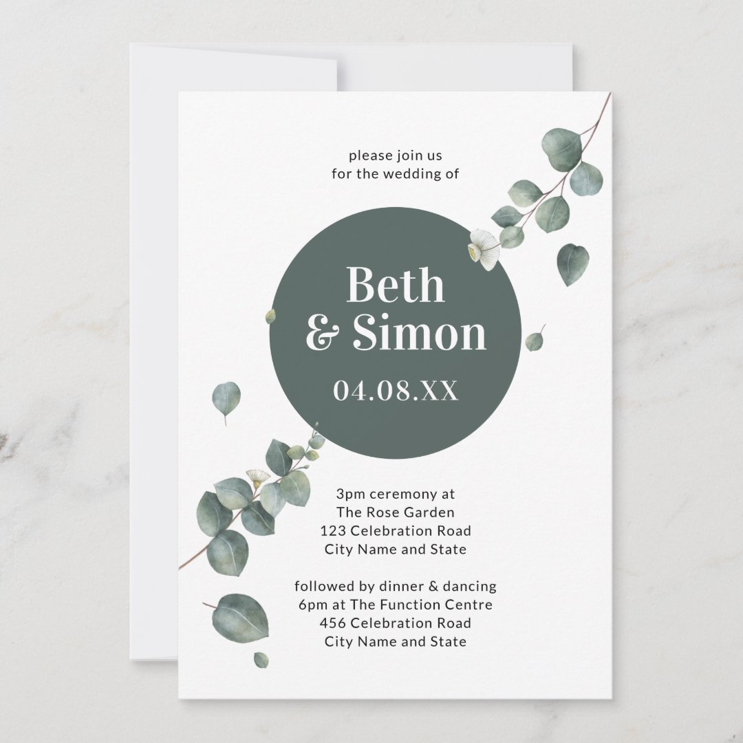 Modern Elegant Botanical Circle Wedding Invitation | Zazzle