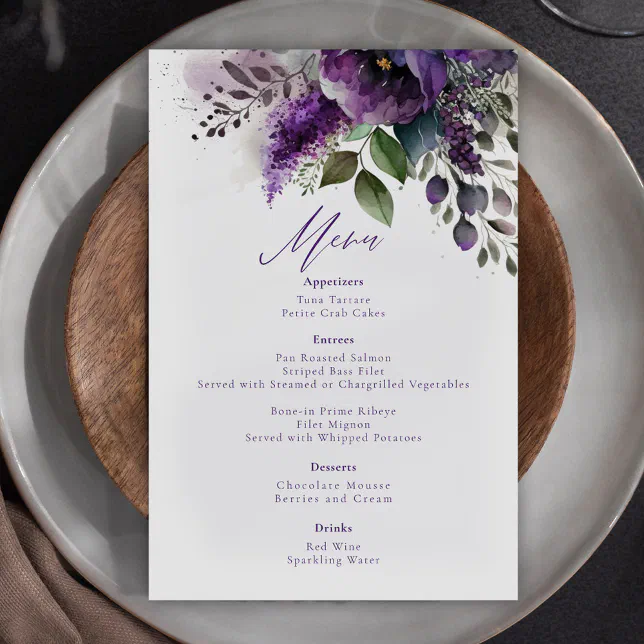 Modern Elegant Botanical Floral Wedding Menu | Zazzle