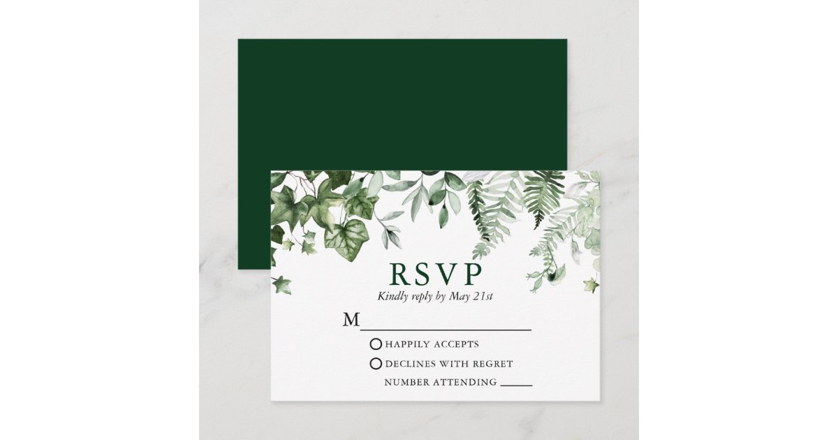 Modern Elegant Botanical Ivy Greenery Wedding RSVP Card | Zazzle