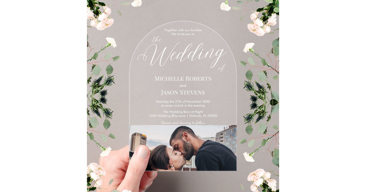 Modern Elegant Bottom Photo Calligraphy Wedding Acrylic Invitations ...