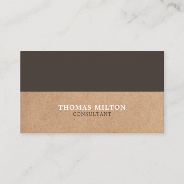 Modern Elegant Brown White PRINTED Kraft Paper Business Card | Zazzle
